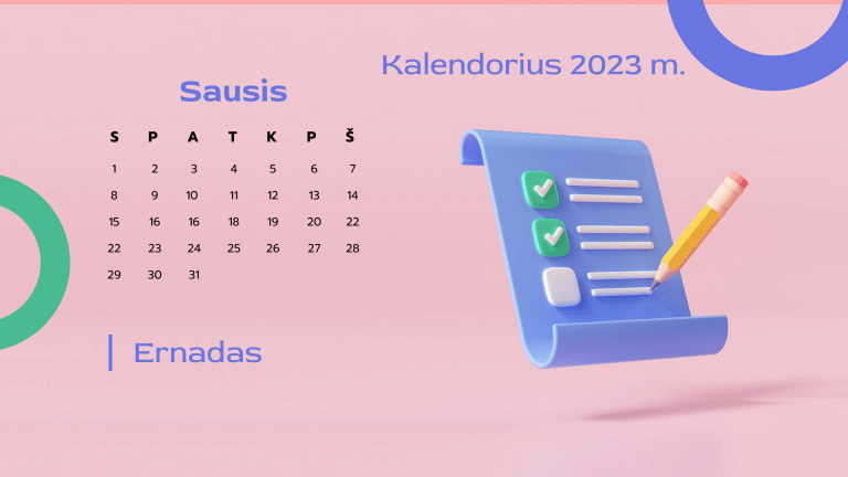 Darbo dienų kalendorius 2023 - Darbo dienų šventinės ir poilsio dienos.
